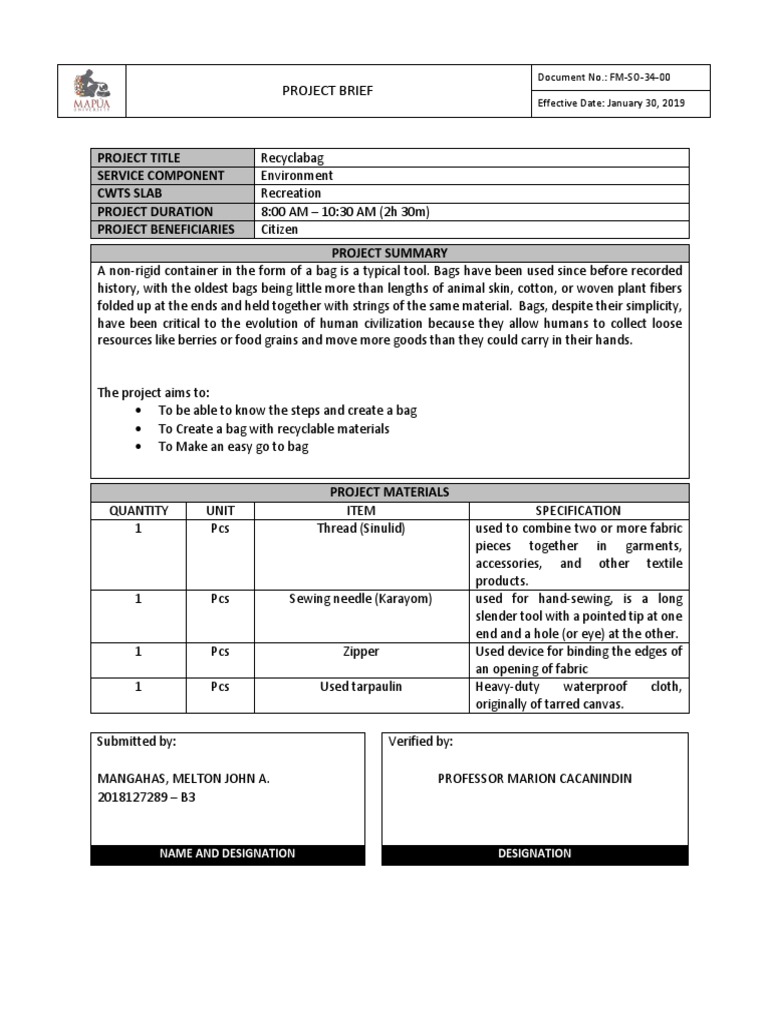 Project Brief: Project Title Service Component Cwts Slab Project ...