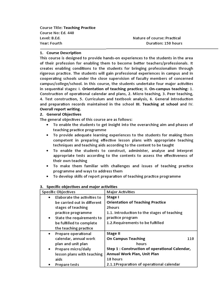 B.Ed. Teaching Practice Overview | PDF | Teachers | Curriculum