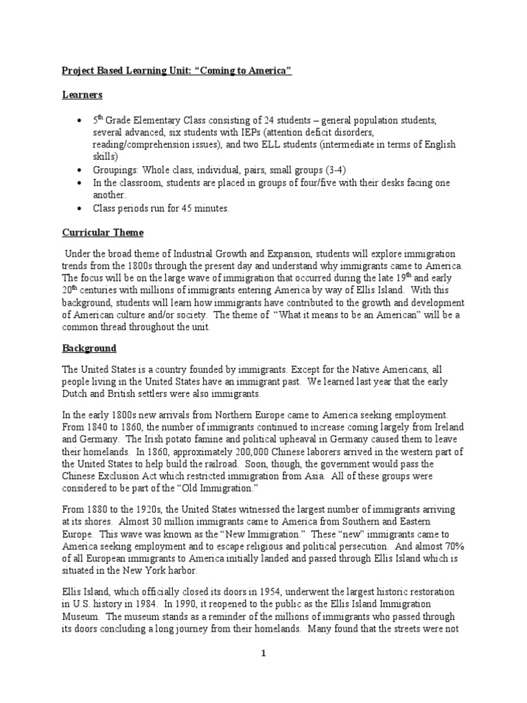 Unit Plan - Coming To America | PDF | Traditions | Learning