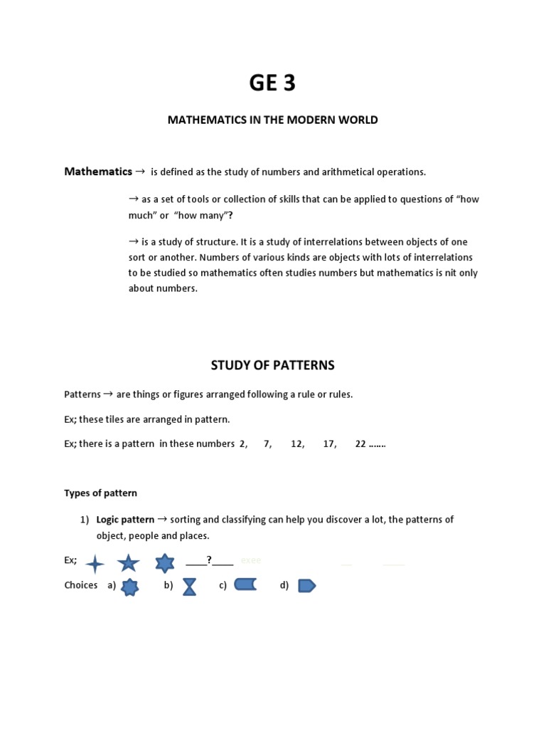 GE 3 First Topic | PDF | Pattern | Mathematics