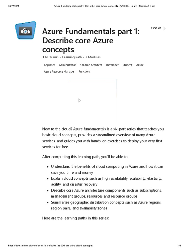 Azure Fundamentals Part 1 - Describe Core Azure Concepts (AZ-900) | PDF ...