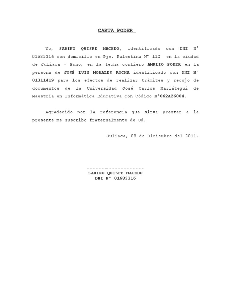 Reasignación Carta Poder Pdf