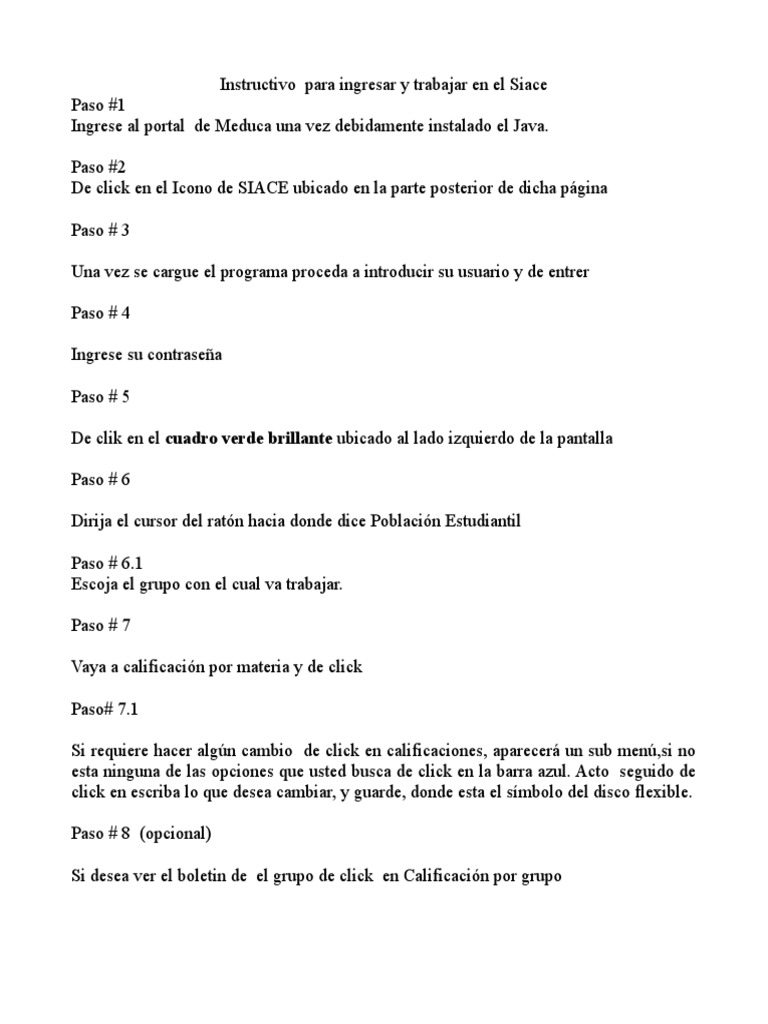 Instrucciones para usar SIACE Meduca | PDF