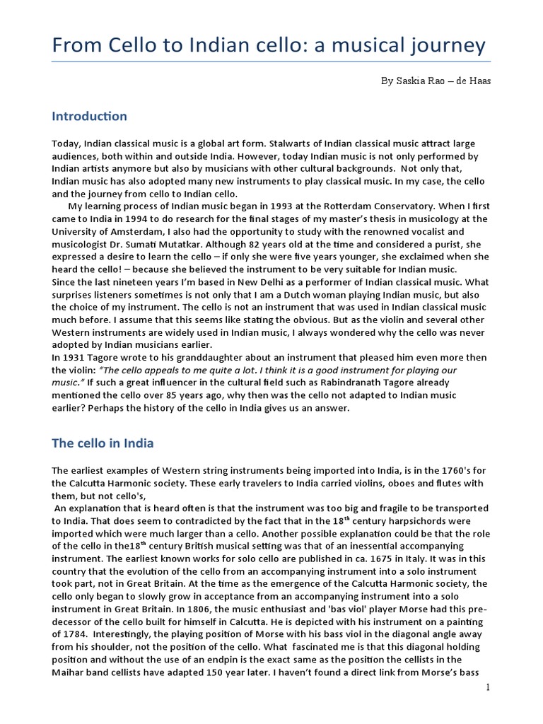 From Cello To Indian Cello | PDF | Cello | Musical Instruments