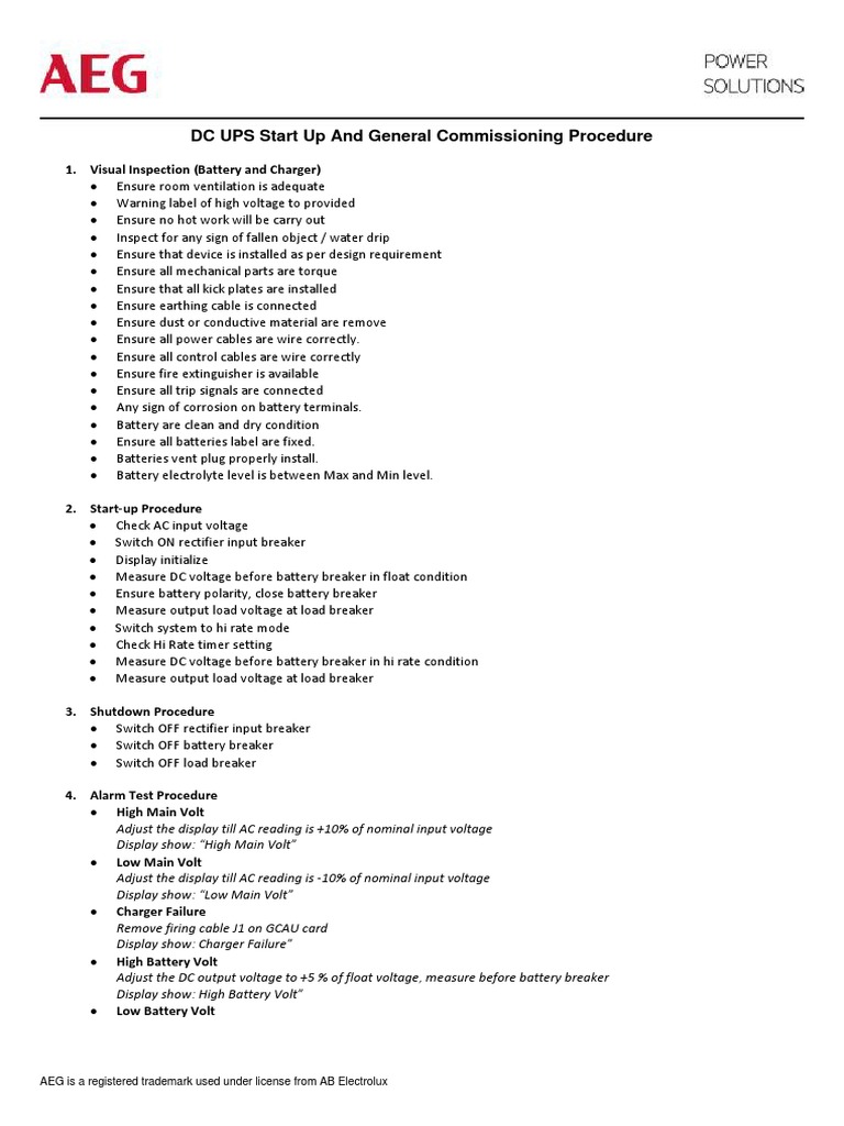 DC UPS Commissioning Procedure | PDF | Battery Charger | Rectifier