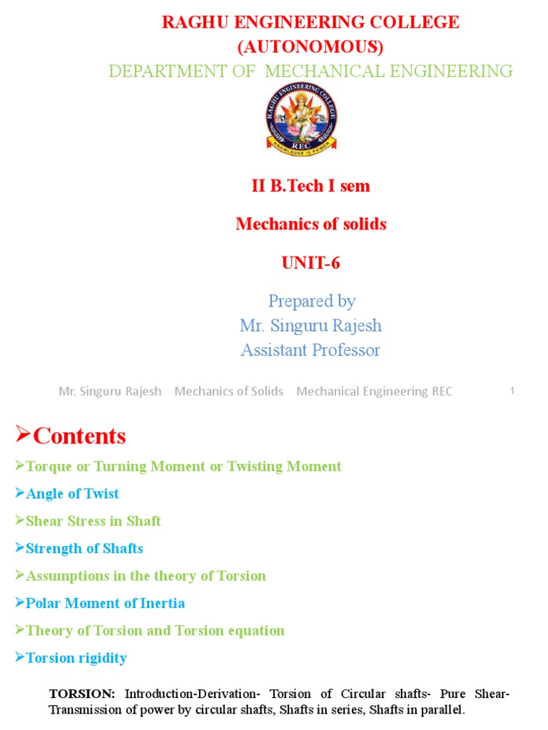 Department of Mechanical Engineering: Prepared by Mr. Singuru Rajesh Assistant Professor ...