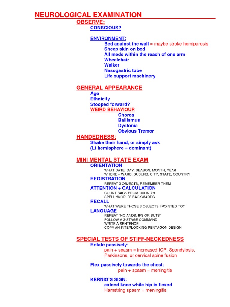 Neurological Examination: Observe | PDF | Vertigo | Ear