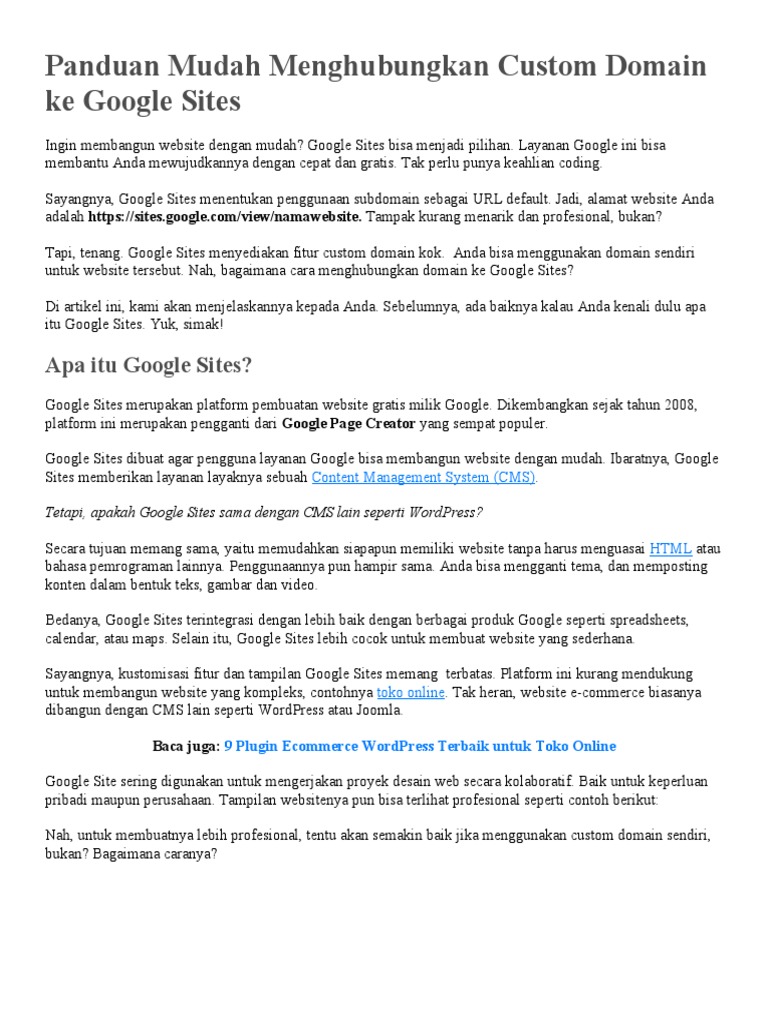 Panduan Mudah Menghubungkan Custom Domain Ke Google Sites Pdf