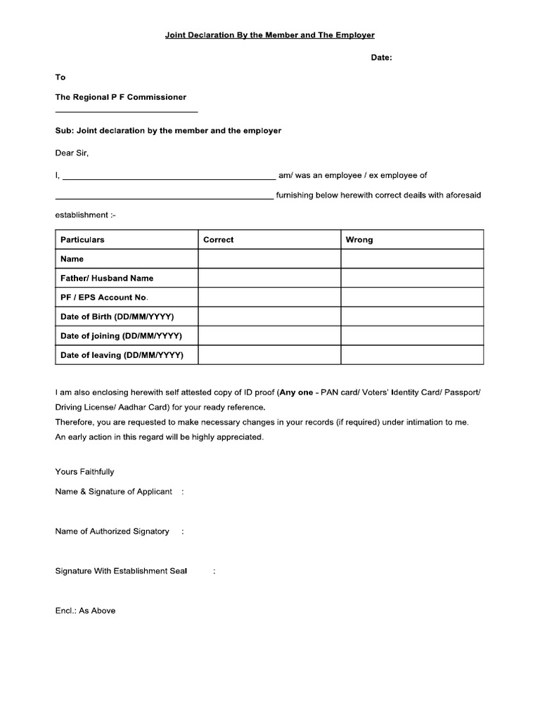 PF Joint Declaration Form | PDF