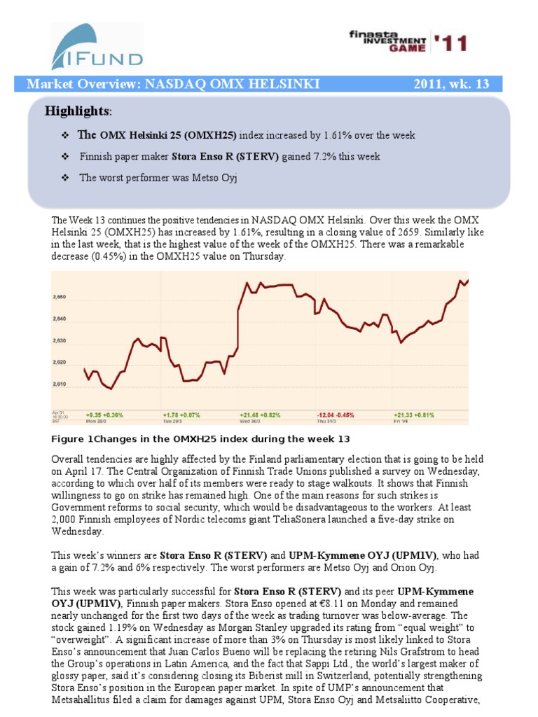 Market Overview: NASDAQ OMX Helsinki (2011, wk.13) | PDF | Finland ...