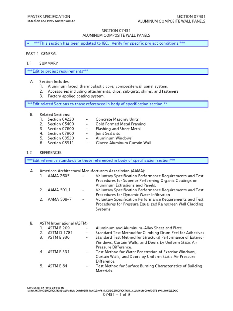 Guide Specification Aluminum Composite Wall Panels | PDF | Wall ...