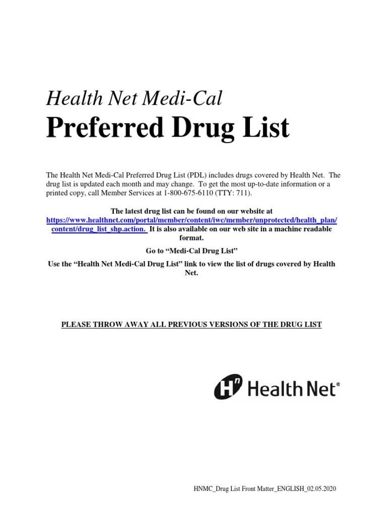 Health Net Medi-Cal Drug List Guide | PDF | Medical Prescription ...