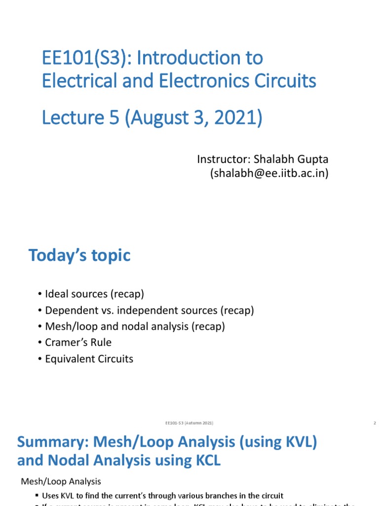 EE101: Circuit Analysis Lecture 5 | PDF | Electrical Network | Electrical Engineering