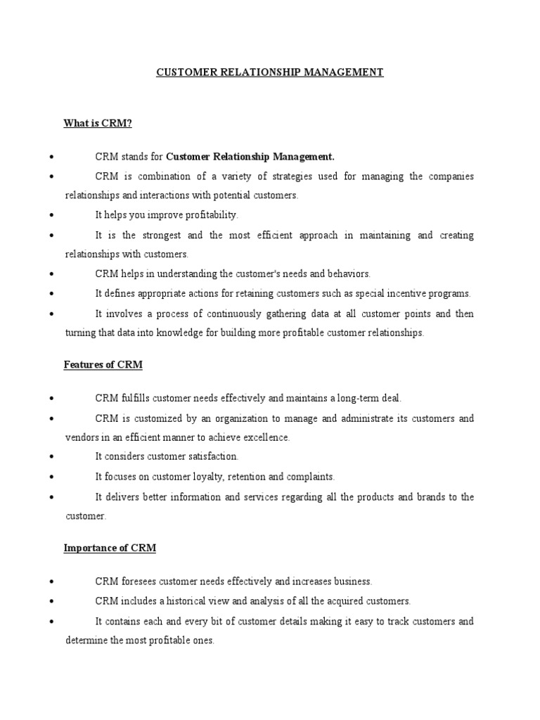 Customer Relationship Management | PDF | Customer Relationship ...