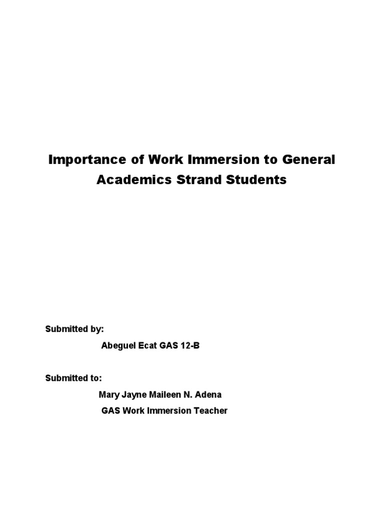 Importance of Work Immersion To General Academics Strand Students | PDF | Behavior Modification ...