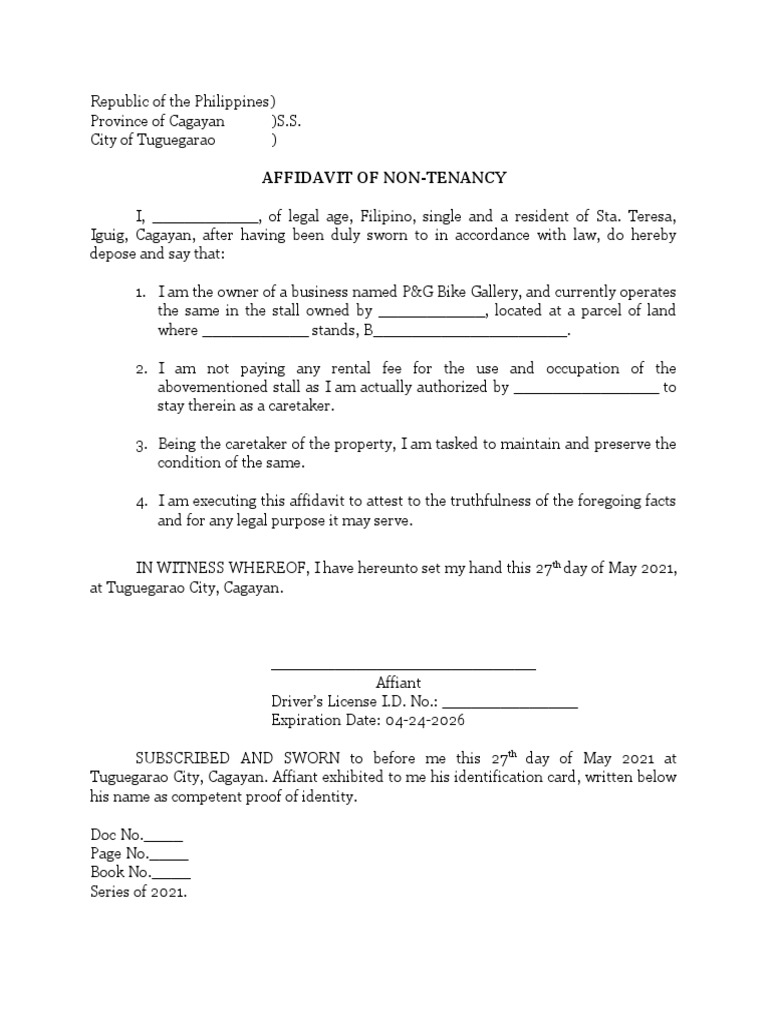 Affidavit of Non-Tenancy | PDF