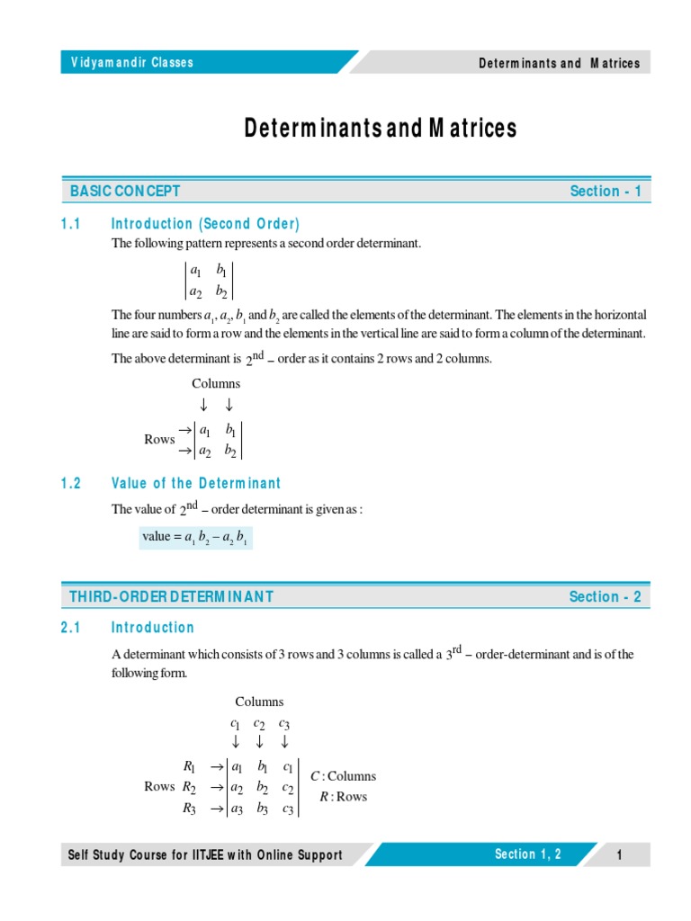 Matrices Notes | PDF | Matrix (Mathematics) | Determinant