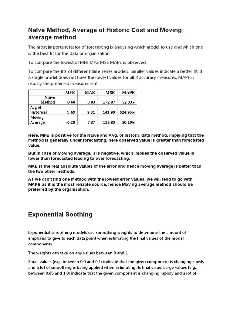 Naïve Method, Average of Historic Cost and Moving Average Method | PDF ...