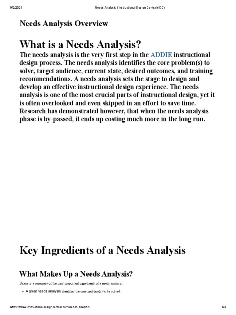Needs Analysis - Instructional Design Central (IDC) | PDF ...