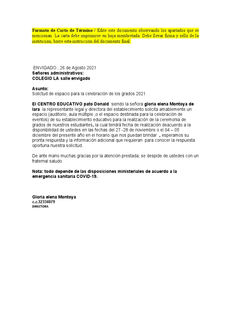 Formato De Carta Cc Al Final Con Mucho Honor Recibí La Invitación
