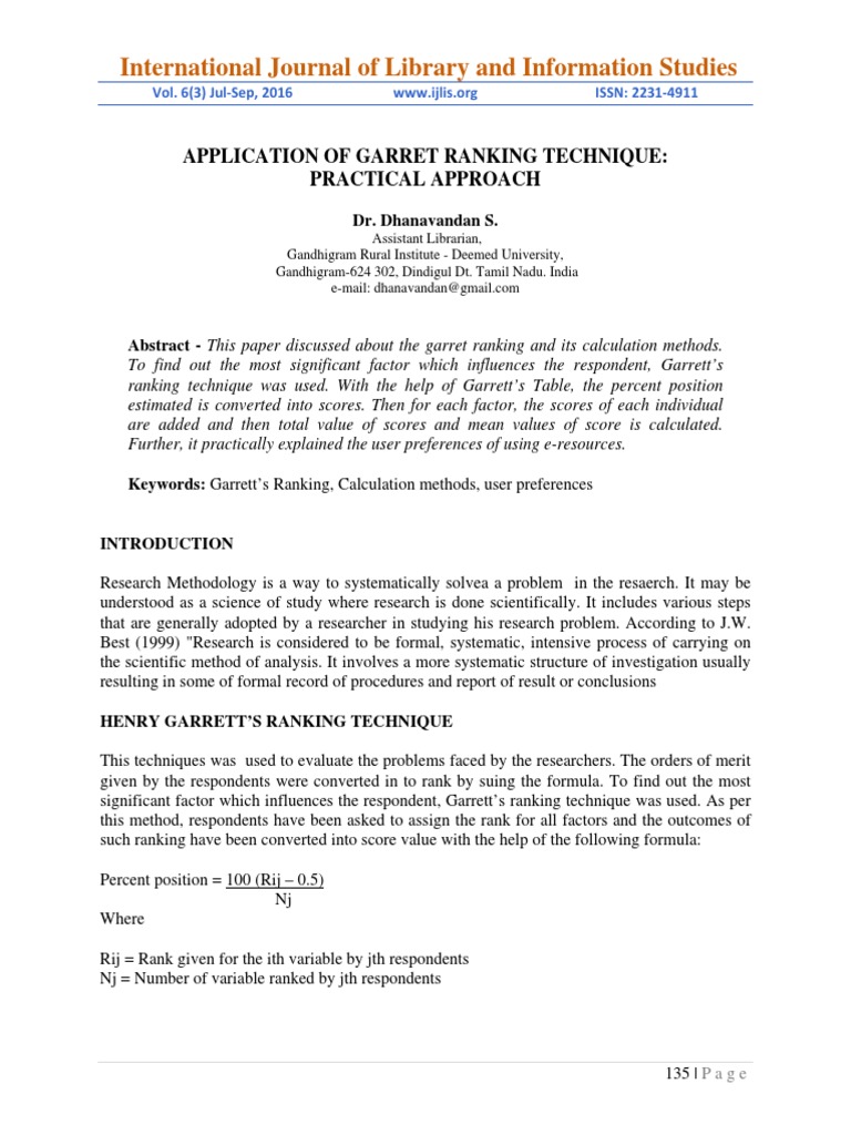 Application of Garret Ranking Technique Practical Approach | PDF ...