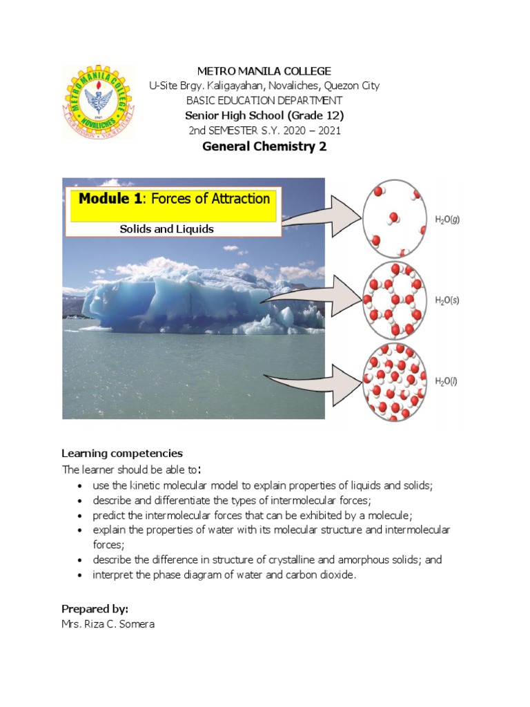 Module 1: Forces of Attraction: General Chemistry 2 | PDF | Molecules ...