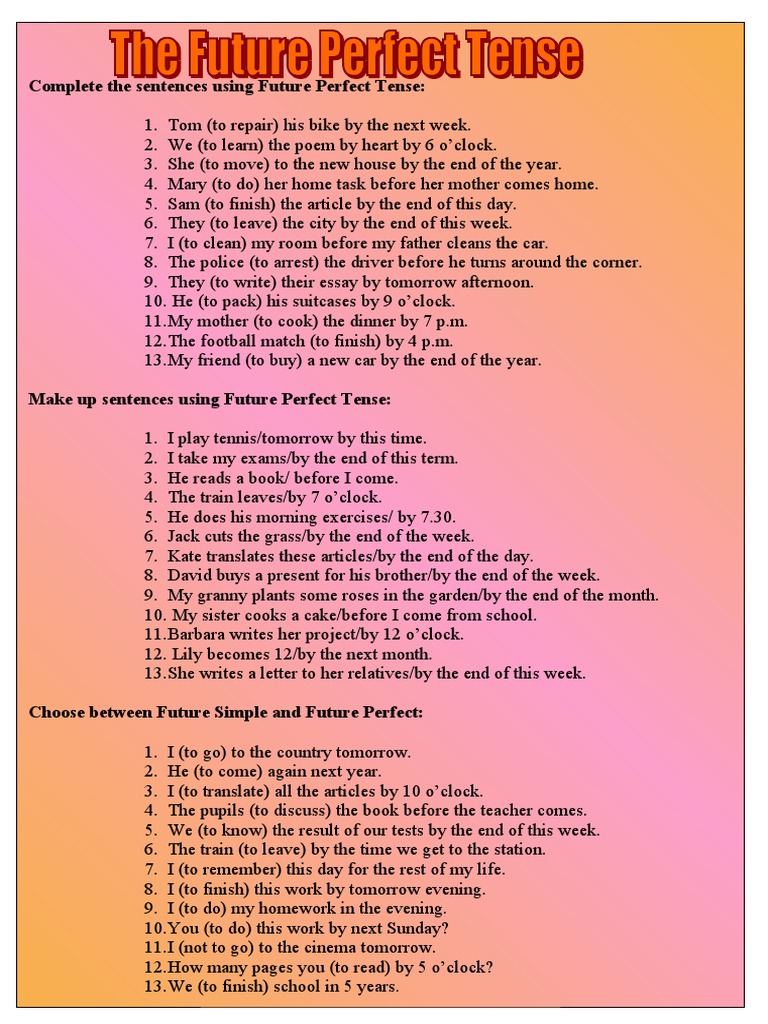 Future Perfect Grammar Drills 31427 | PDF | Linguistics