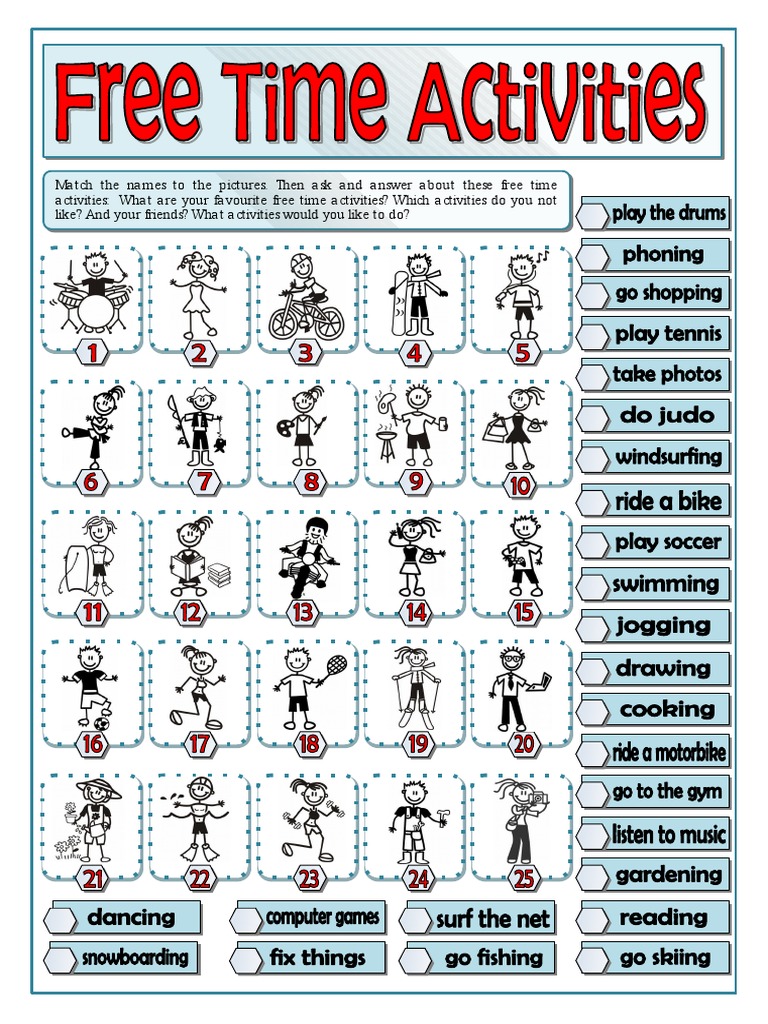 Free Time Activities Information Gap Activities Picture Description Exe ...