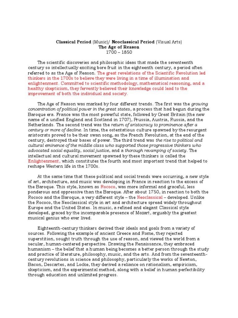 Classical Period (Music) / Neoclassical Period (Visual Arts) The Age of ...