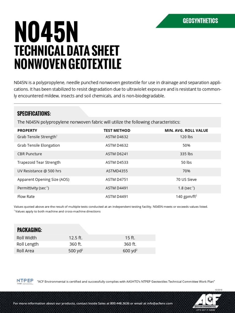 Technical Data Sheet Nonwoven Geotextile: Specifications ...