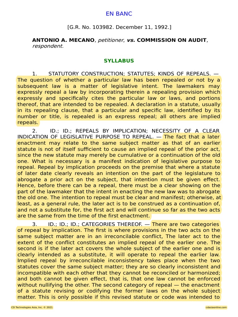 Analysis of the Implied Repeal of Section 699 of the Revised ...