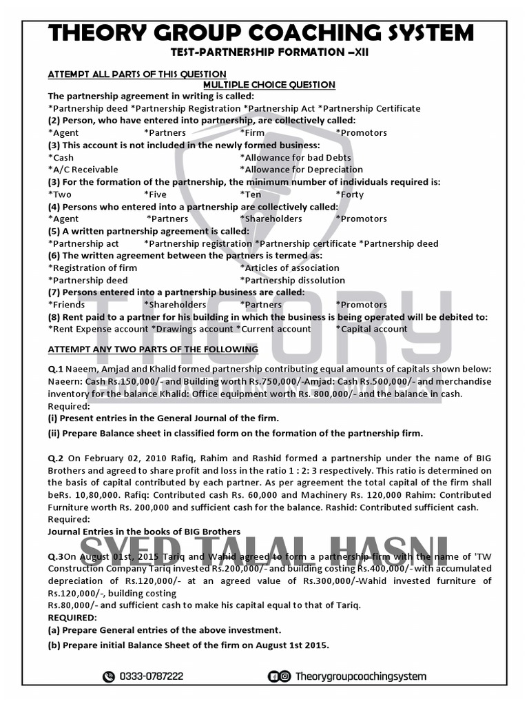 Test Formation | PDF | Depreciation | Partnership
