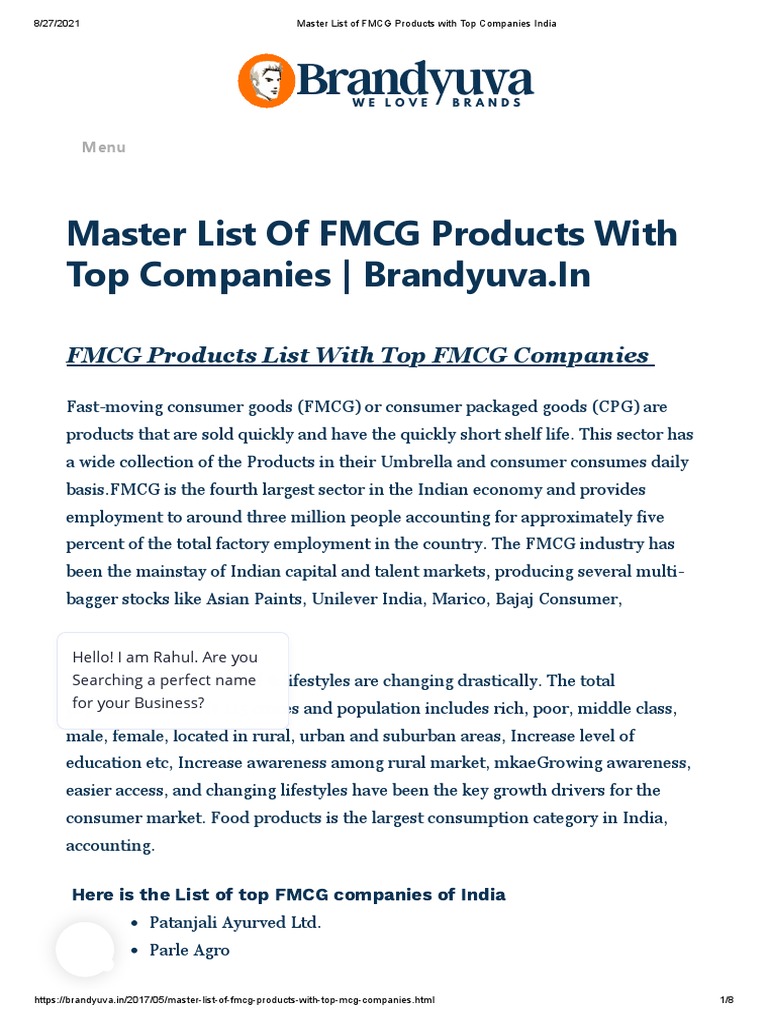 Master List of FMCG Products With Top Companies India | PDF | Drink | Candy