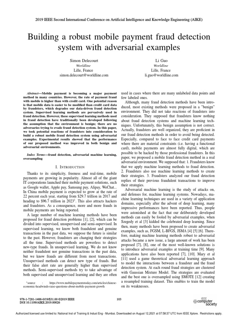 Building A Robust Mobile Payment Fraud Detection System With Adversarial Examples | PDF ...