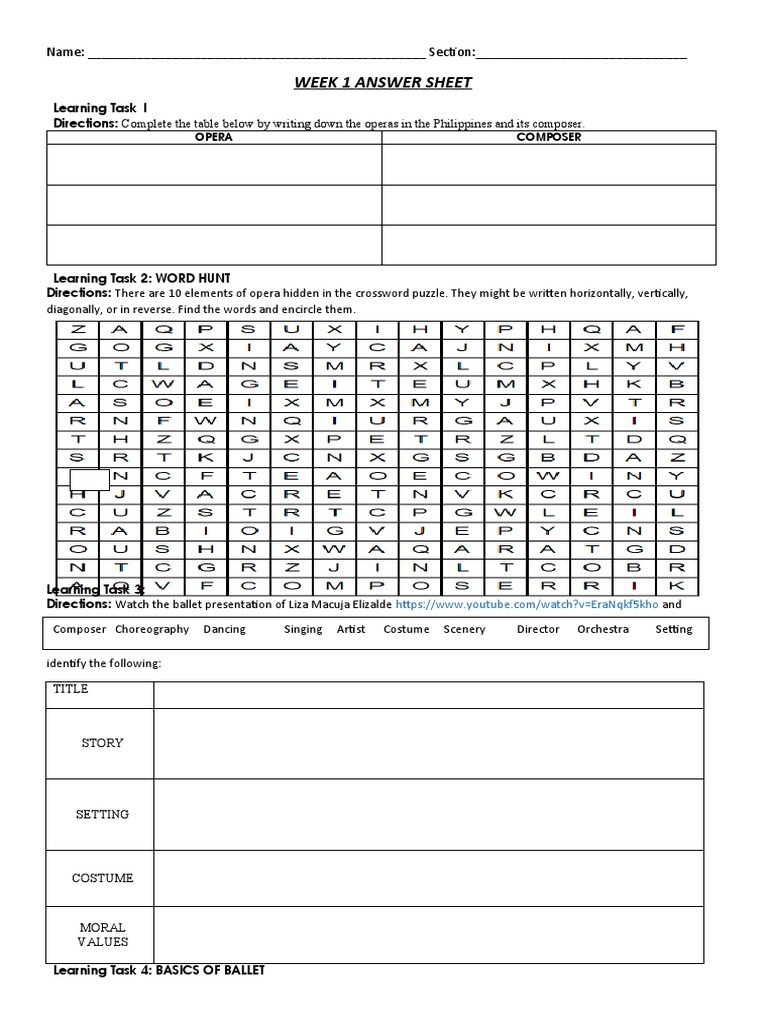 Week 1 Answer Sheet: Name: - Section | PDF