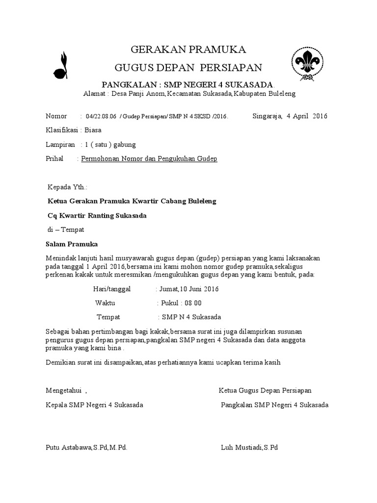 Pengukuhan Gudep Pramuka SMP 4 Sukasada | PDF
