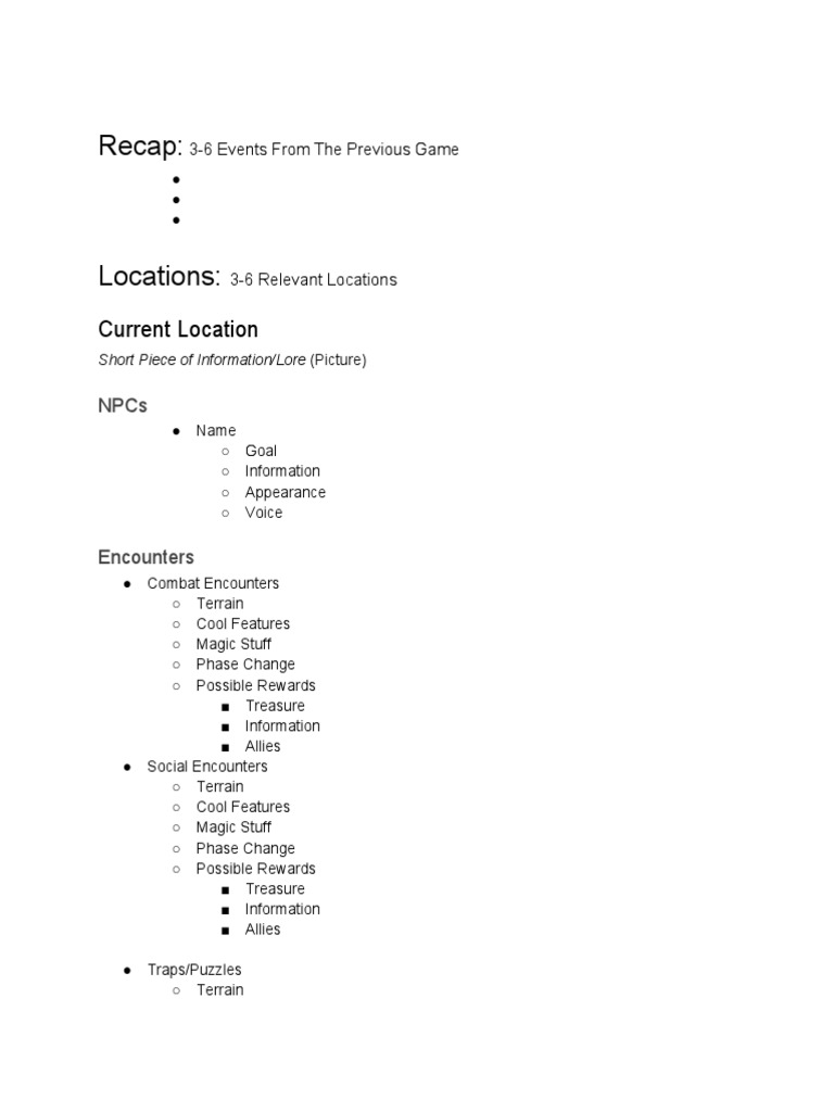 DM Session Note Template | PDF