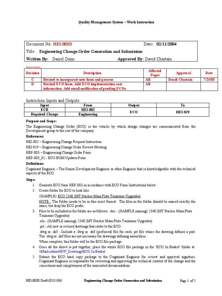 HEI-003D Draft (ECO) Engineering Change Order | PDF | Specification ...