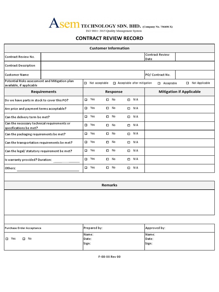 Contract Review Record | PDF