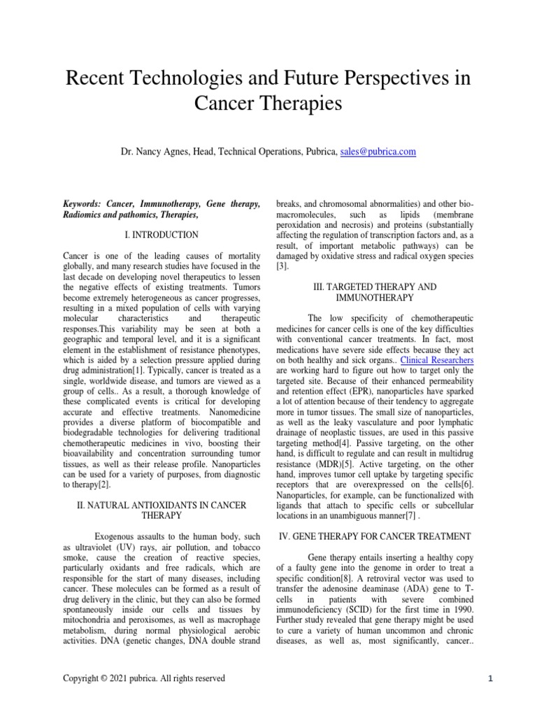 Recent Technologies and Future Perspectives in Cancer Therapies ...