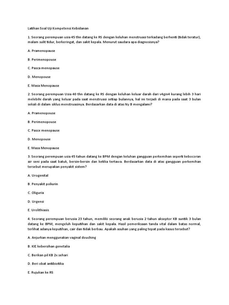 Latihan Soal Uji Kompetensi Kebidanan | PDF
