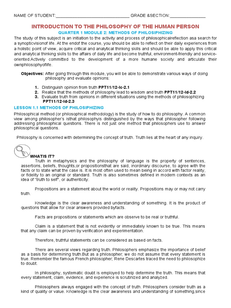 Philosophy Q 1 M2 & M3 | PDF | Truth | Reason