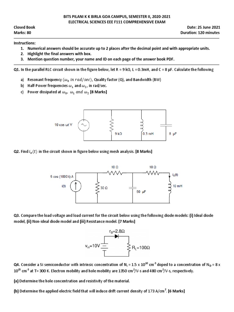 Comprehensive Exam | PDF | Bipolar Junction Transistor | Amplifier