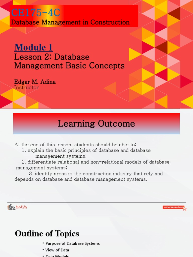 Module 1 Lesson 2 Basic Concepts For Construction Database Pdf