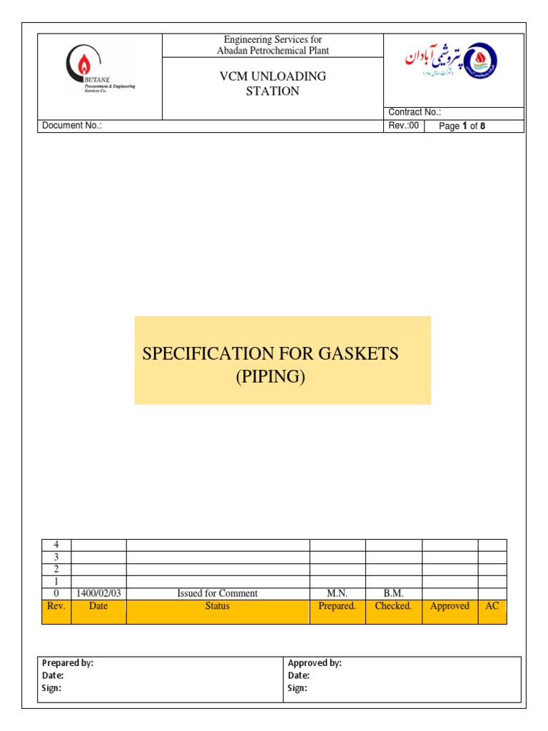 Gasket Specification for Piping Systems | PDF | Specification ...