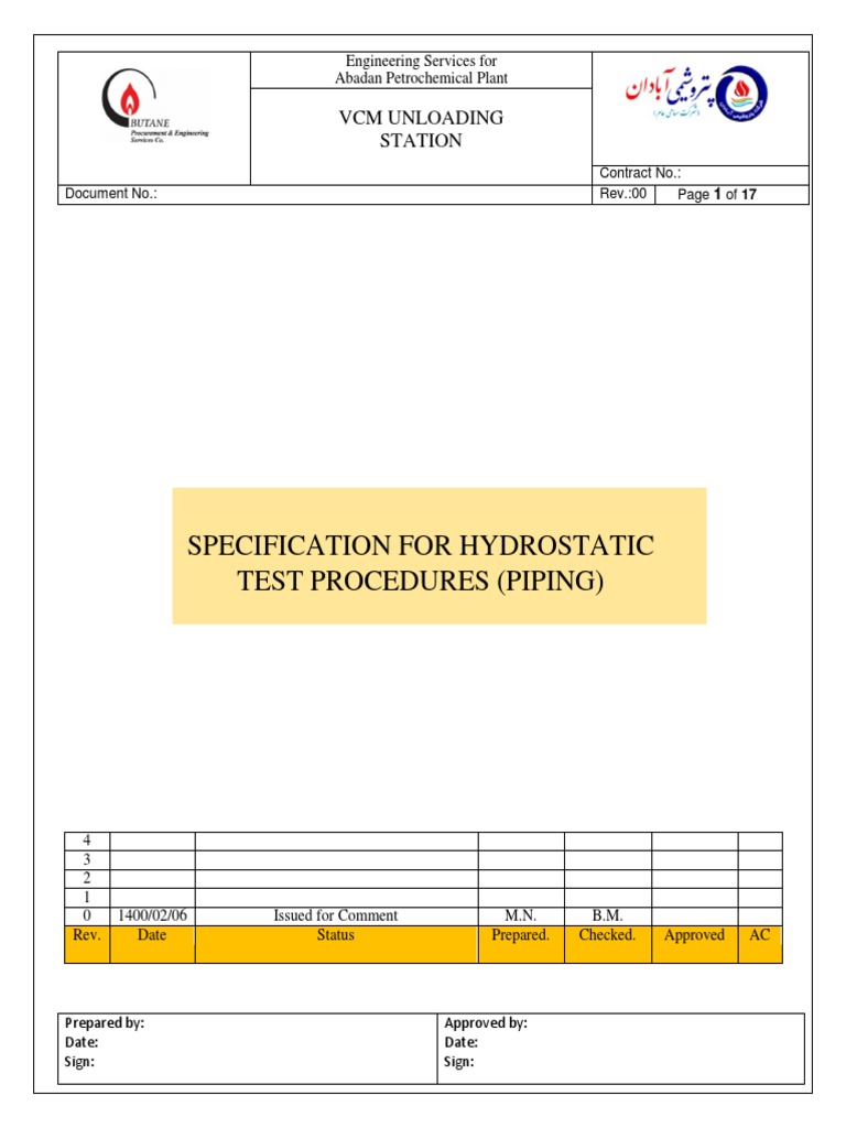 Hydrostatic Test Procedures Specification | PDF | Valve | Pipe (Fluid ...