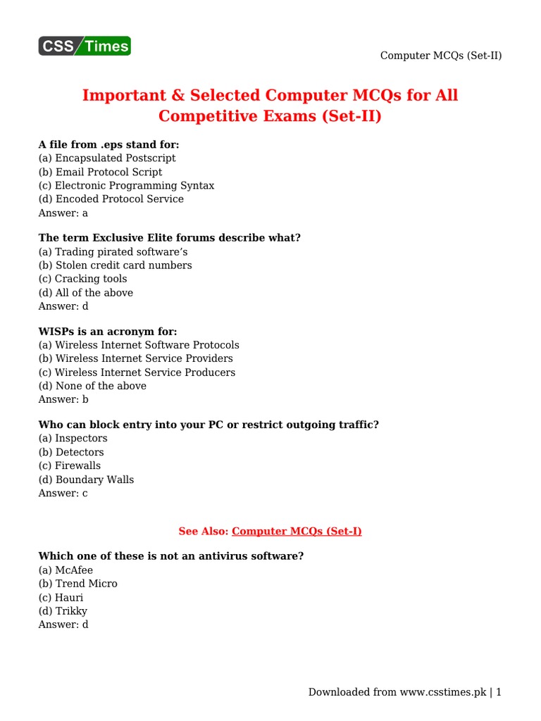Mcqs For Comp Science PPSC FPSC | PDF | Operating System | Computer File Mcqs For Comp Science PPSC FPSC | PDF | Operating System | Computer File