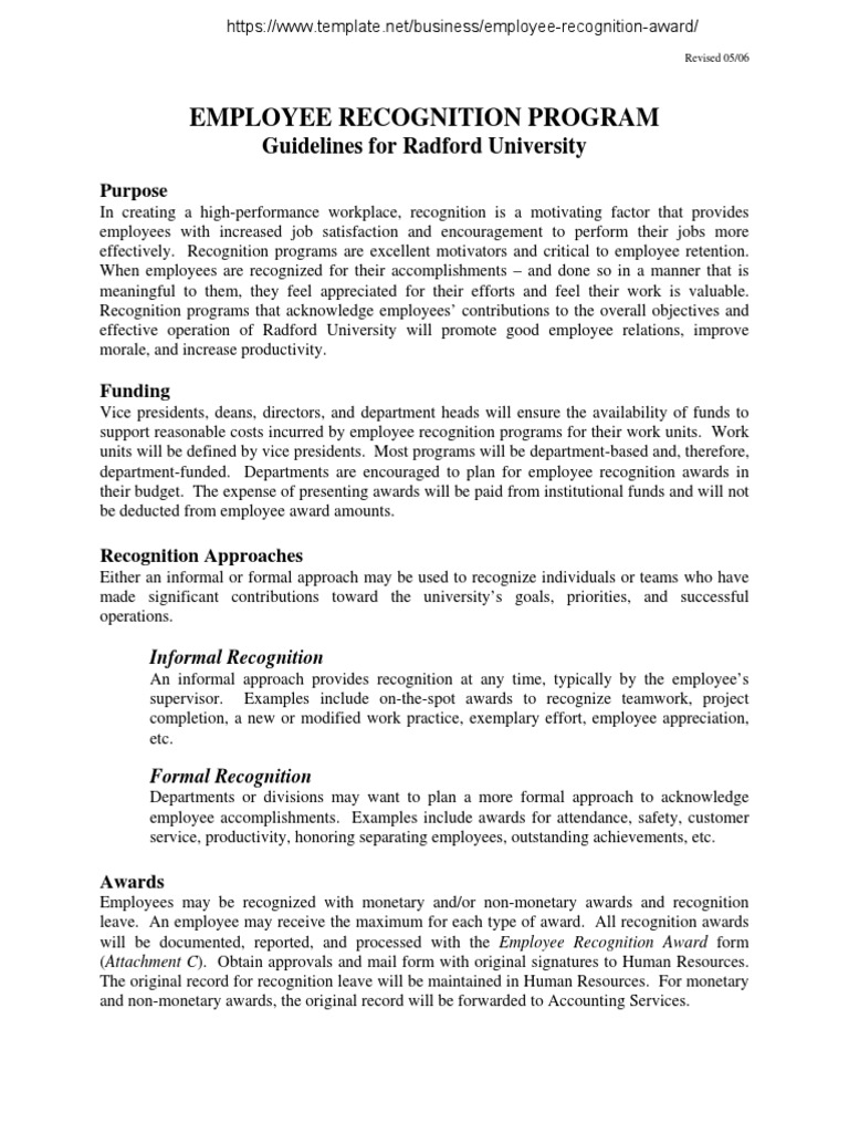 Employee Recognition Program: Guidelines For Radford University | PDF | Employment | Money