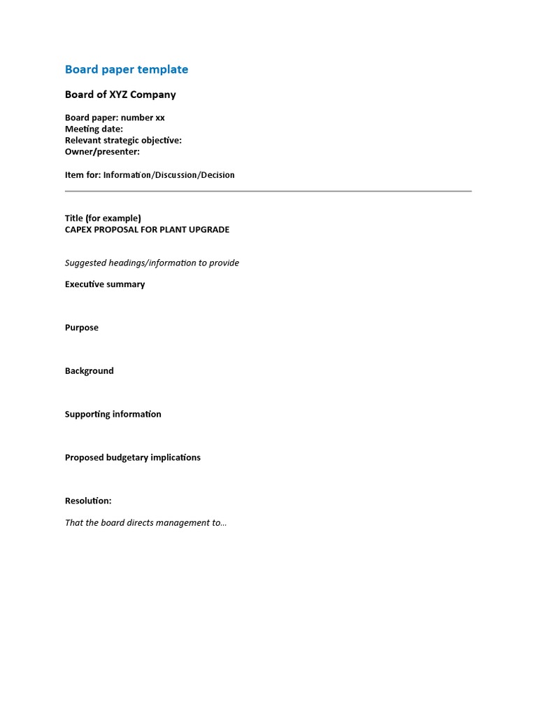 Institute of Directors Board Meetings Board Paper Template | PDF