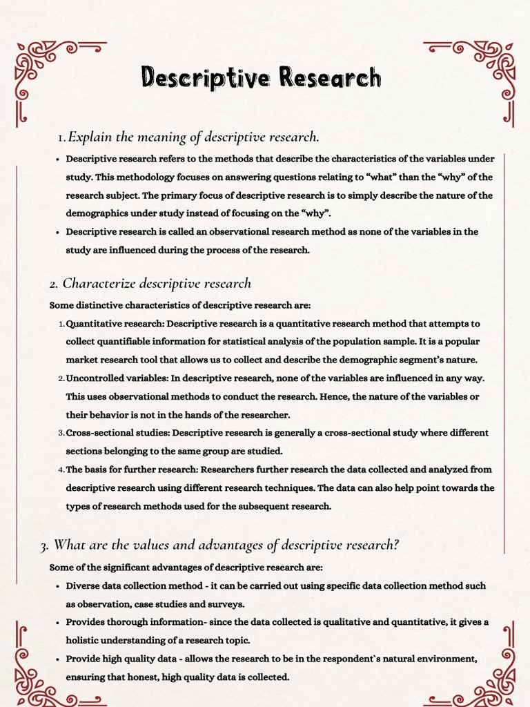Explain The Meaning of Descriptive Research | PDF | Survey Methodology ...